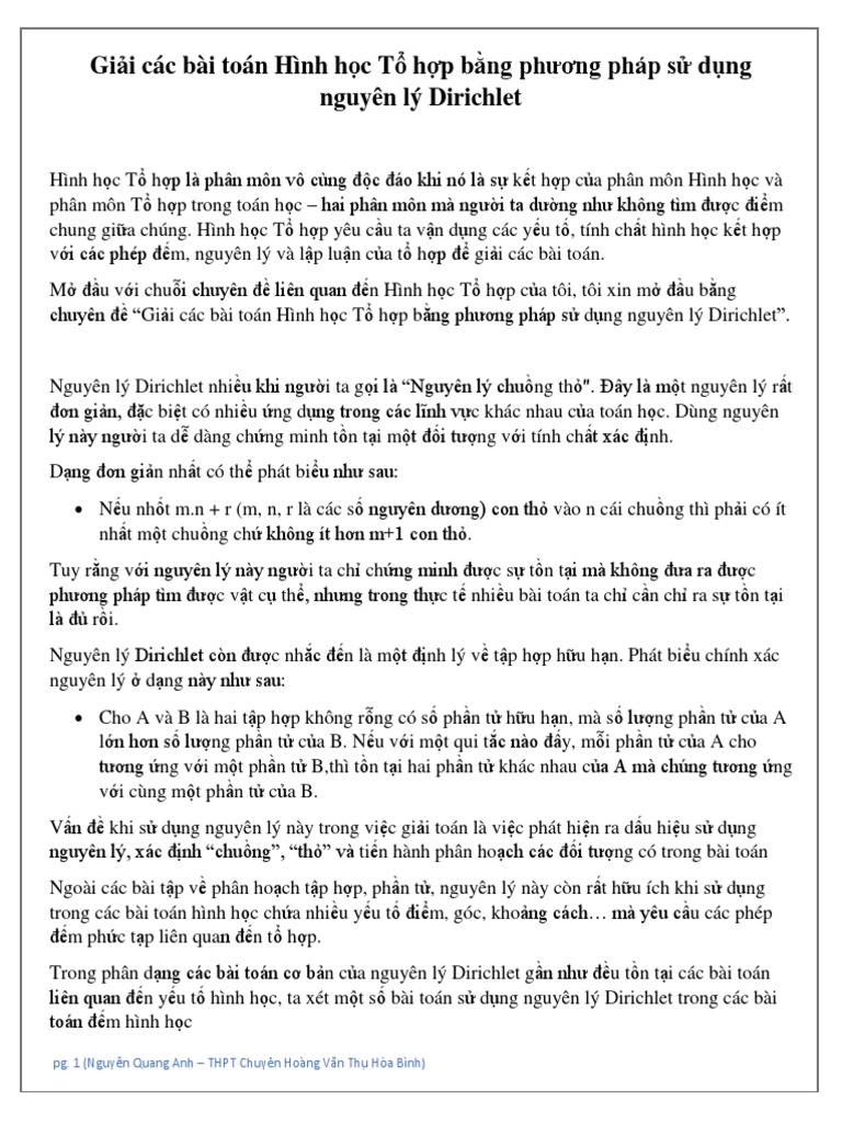 Giải Các Bài Toán Hình Học Tổ Hợp Bằng Phương Pháp Sử Dụng Nguyên Lý Dirichlet | PDF