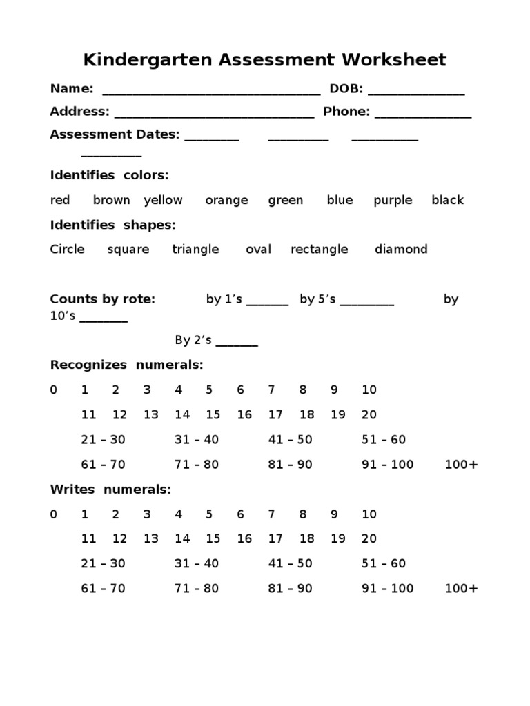 Kindergarten Assessment Worksheet | PDF | Emotions | Word