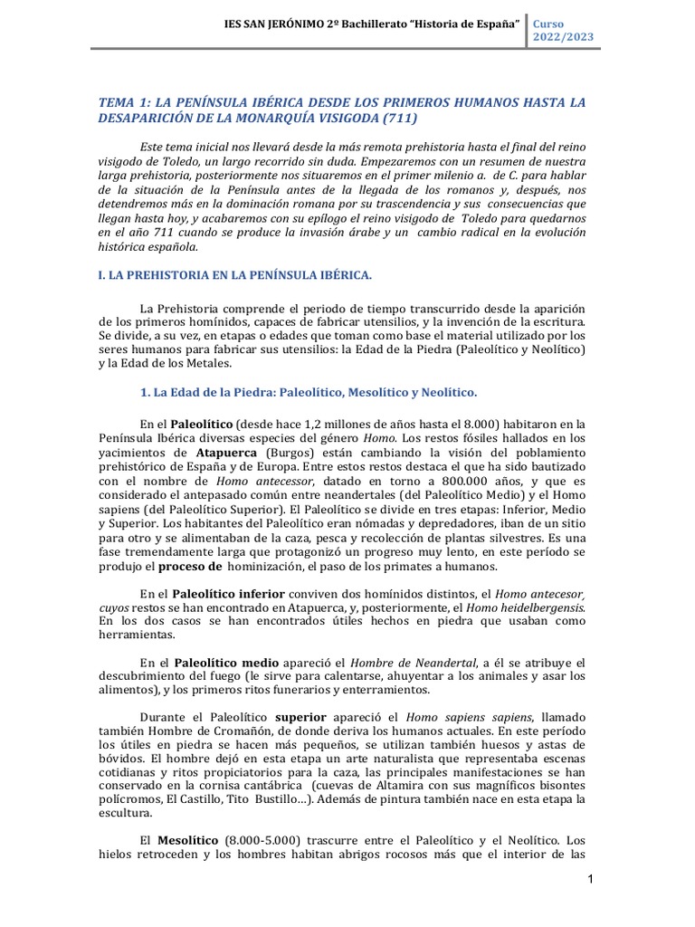 TEMA 1 - La Península Ibérica Desde Los Primeros Humanos Hasta La Desaparición de La Monarquía ...