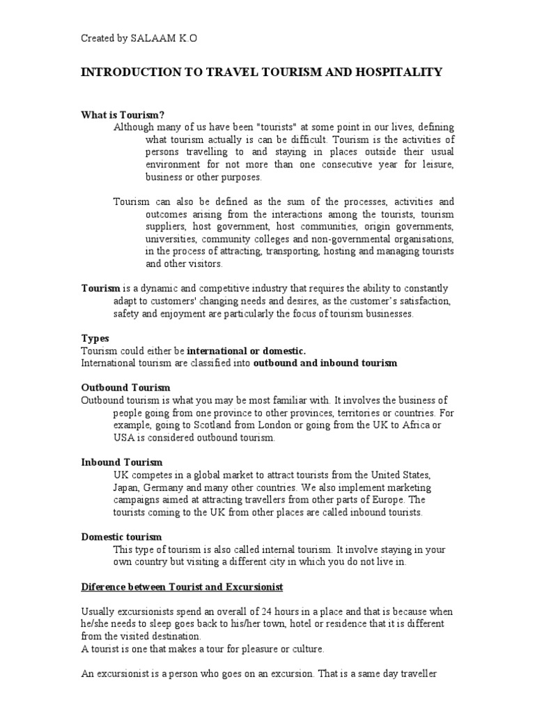Introduction To Travel Tourism and Hospitality | PDF | Travel Agency ...