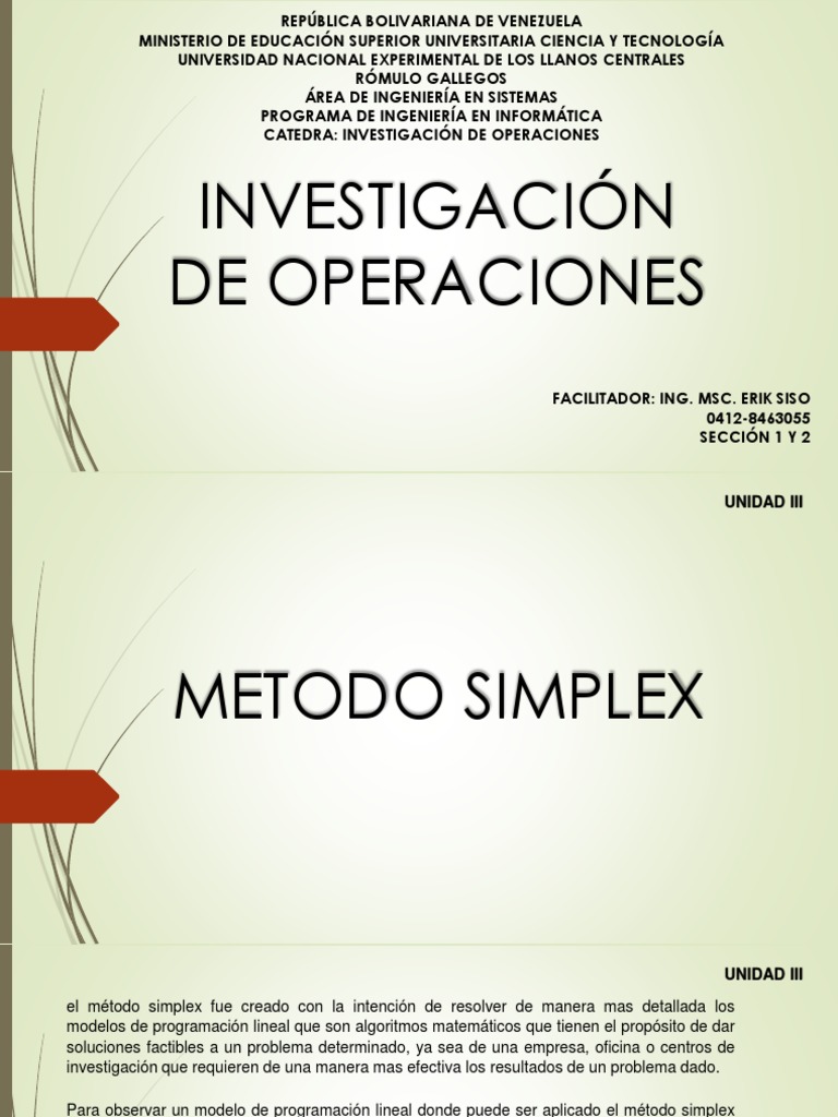 Unidad III (Metodo Simplex) | PDF | Programación lineal | Matemáticas