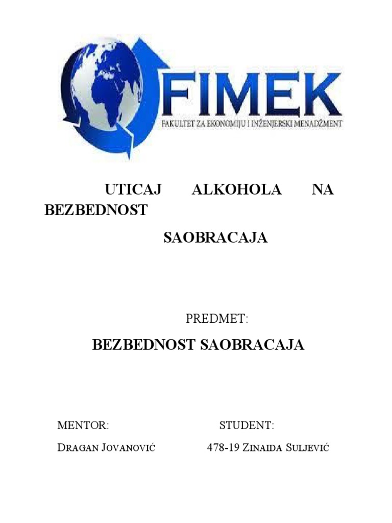 Uticaj Alkohola Na Bezbednost Saobracaja | PDF