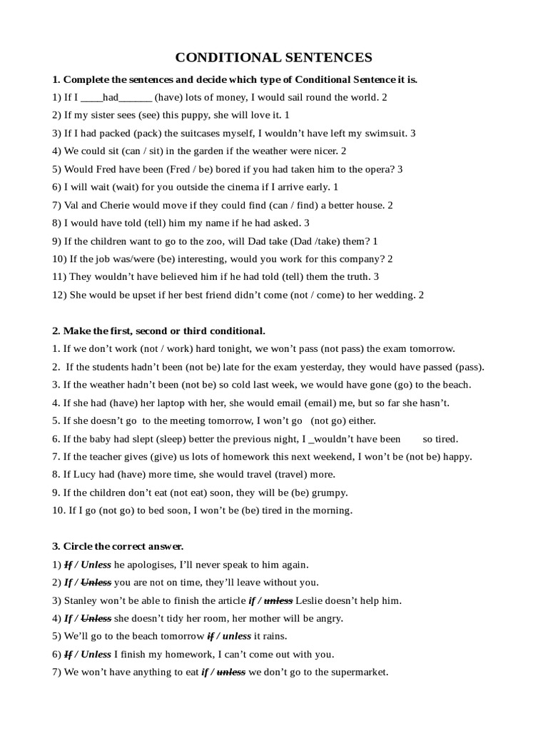 Conditionals + Unless KEY | PDF