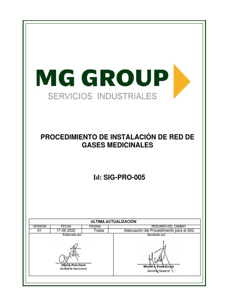 SIG-PRO-005 Instalación de Red de Gases Medicinales - V01 | PDF | Soldadura | Construcción