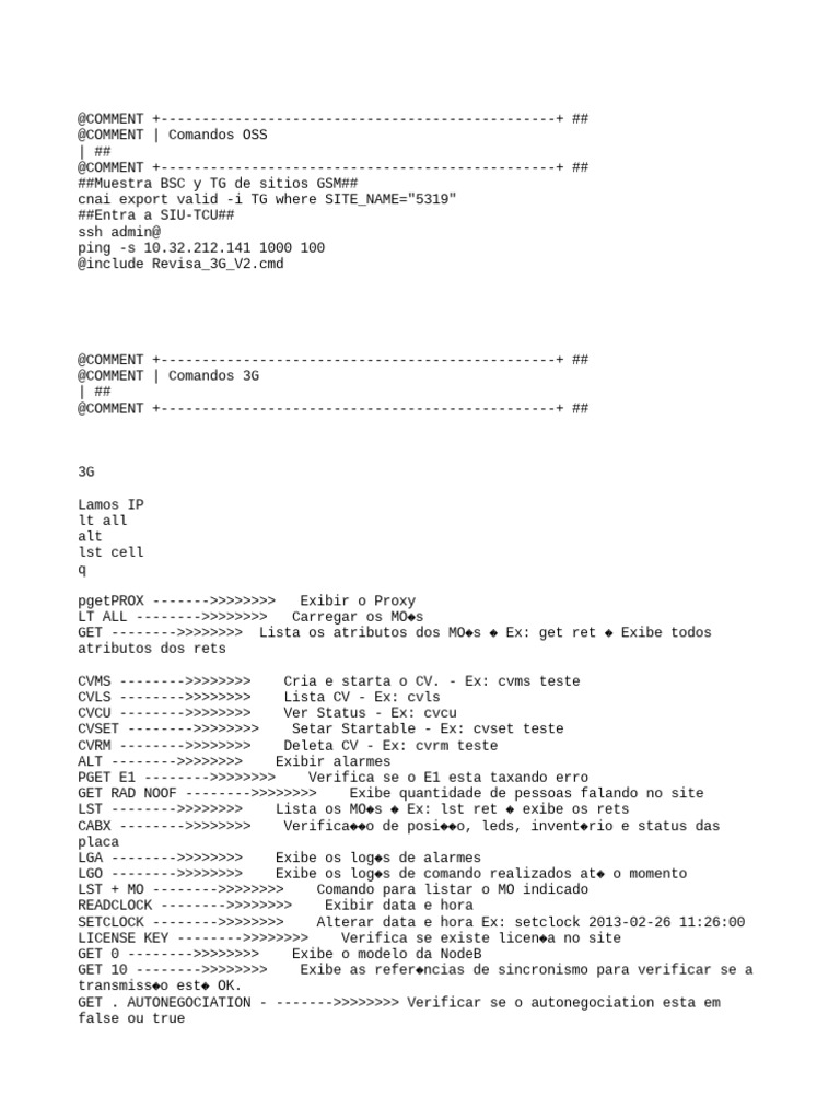 Comandos - 2G - 3G - 4G - BSC - RNC | PDF | Informática | Telecomunicações