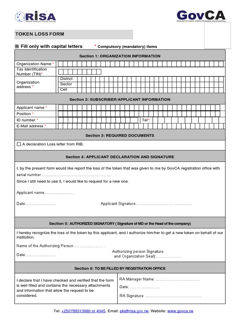 Token Loss Report Form | PDF