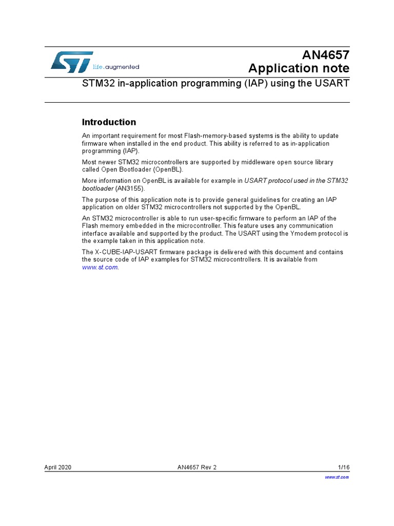 Dm00161366 Stm32 Inapplication Programming Iap Using The Usart ...