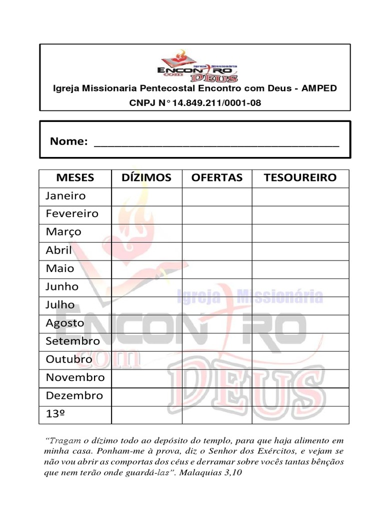 Modelo de Envelope de Dízimo | PDF