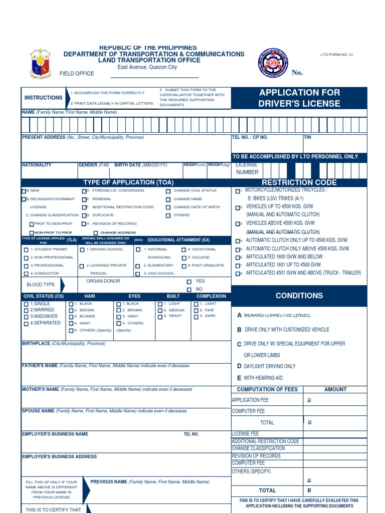 License / Permit Application Form | Download Free PDF | Land Vehicles ...