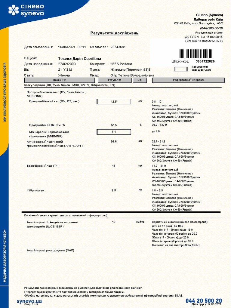 Synevo Results | PDF