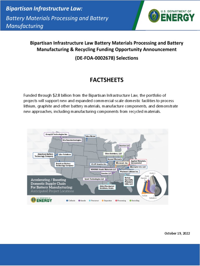 DOE BIL Battery FOA-2678 Selectee Fact Sheets - 1 - 2 | PDF | Lithium ...