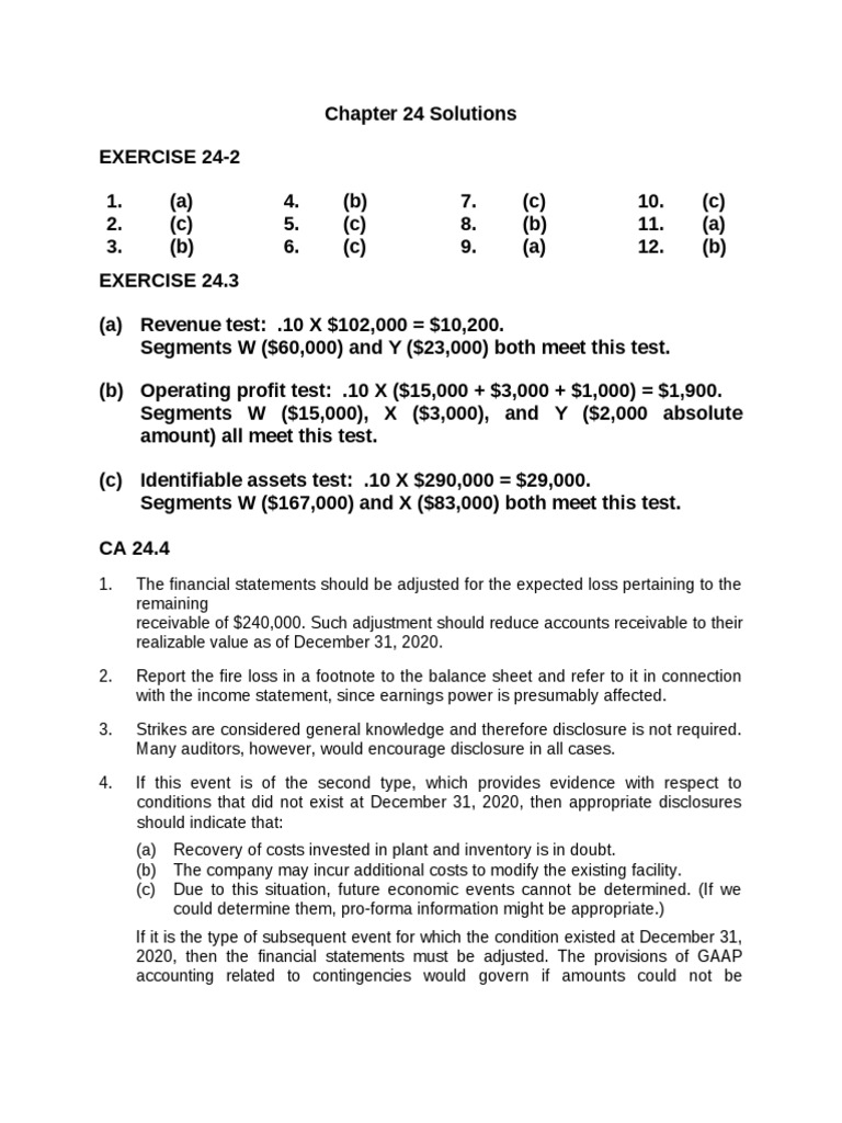Analysis of Chapter 24 Solutions and Exercises Regarding Segment Reporting Requirements and ...