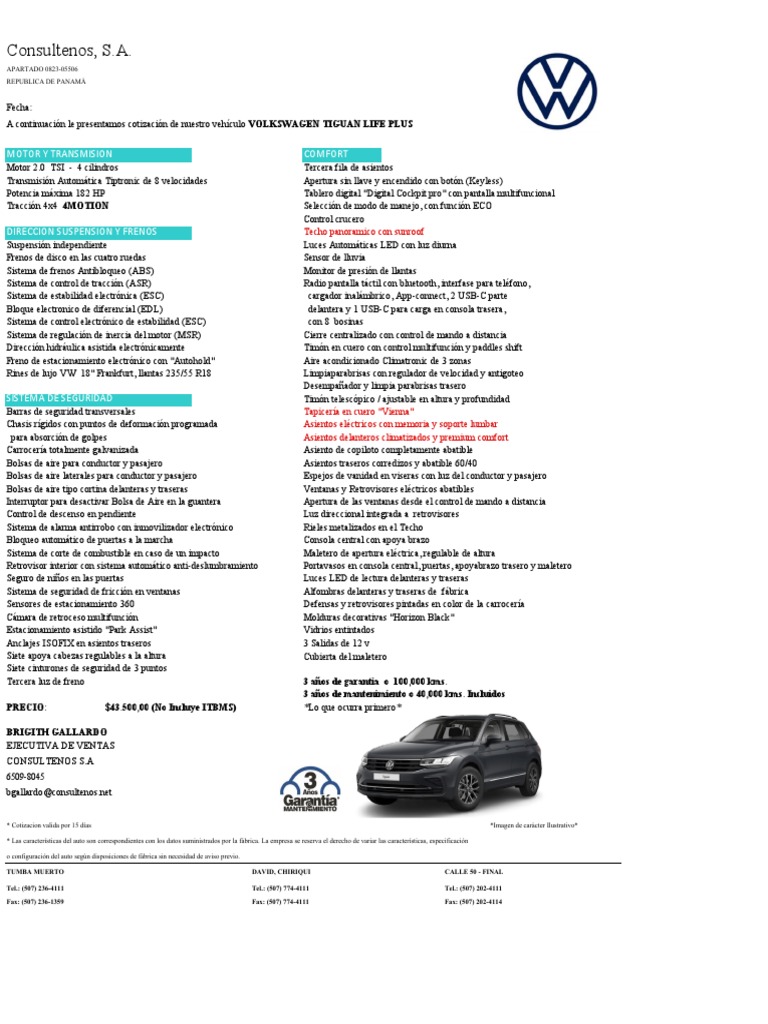 Cotización Volkswagen Tiguan Life Plus | PDF | Airbag | Tracción en las ...