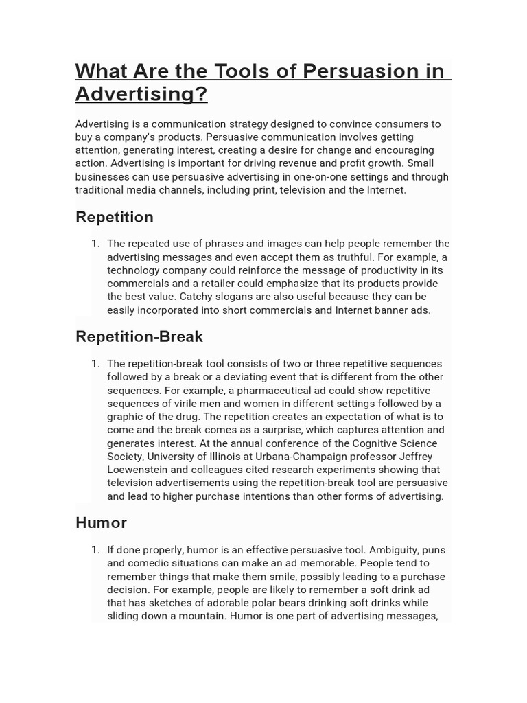 Tools of Persuasion in Advertising | PDF | Advertising | Television ...