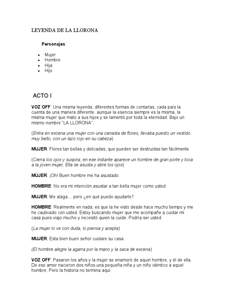 Leyenda de La Llorona Guion Teatral | PDF