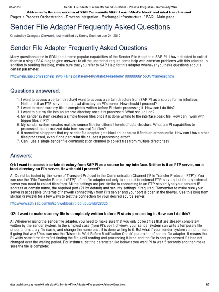 Sender File Adapter Frequently Asked Questions - Process Integration - Community Wiki | PDF ...
