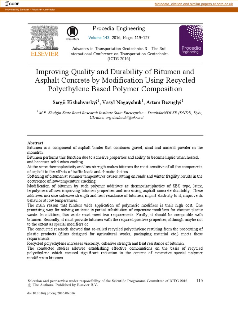 Recycled Polyethylene for Bitumen Enhancement | PDF | Asphalt | Concrete