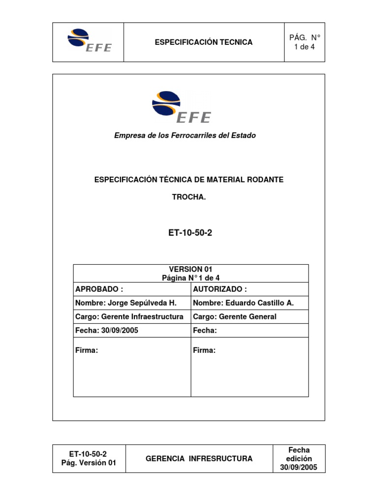 Especificacion Tecnica de Material Rodante Trocha Vs 01 | PDF | Ancho de vía | Transporte ...