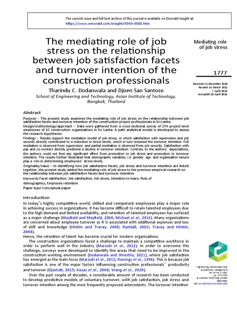 The Mediating Role of Job Stress On The Relationship Between Job ...