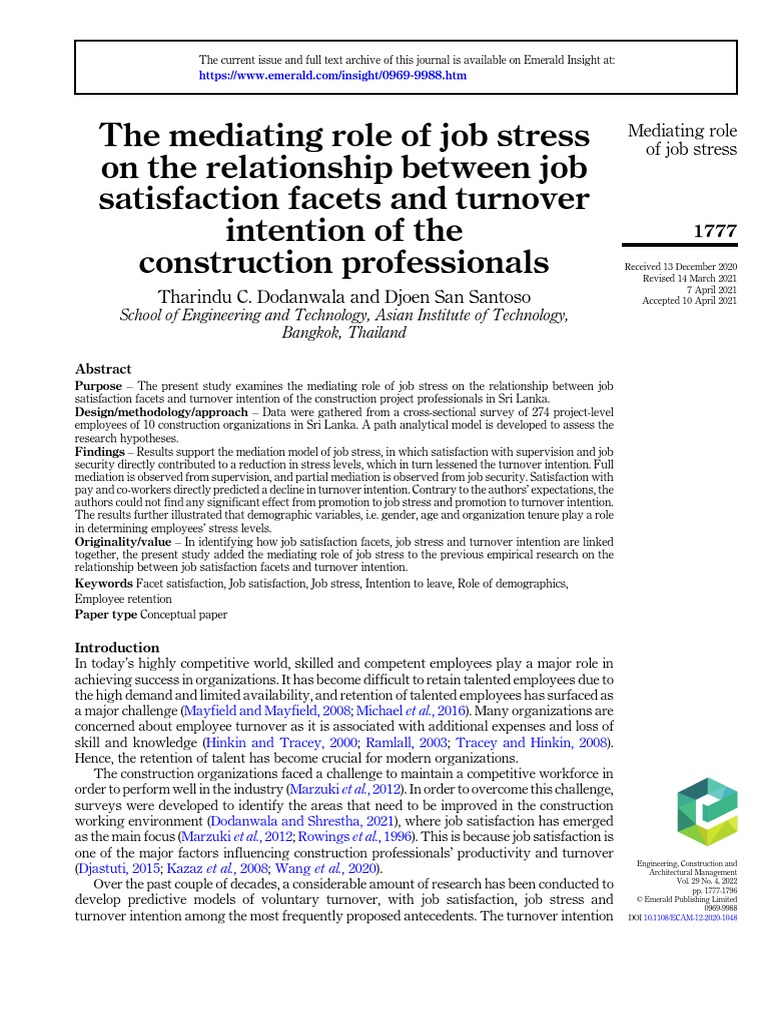 The Mediating Role of Job Stress On The Relationship Between Job ...