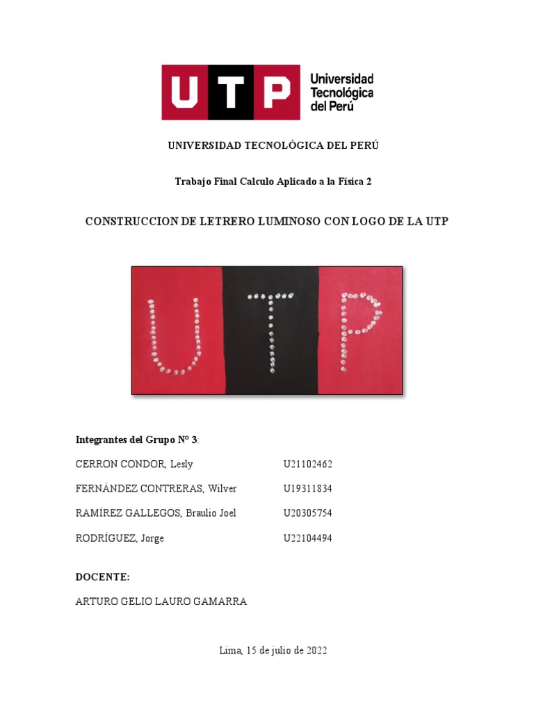 Trabajo Final Tablero Luminoso UTP Con Diodo Led - Equipo 3 - CAF II ...