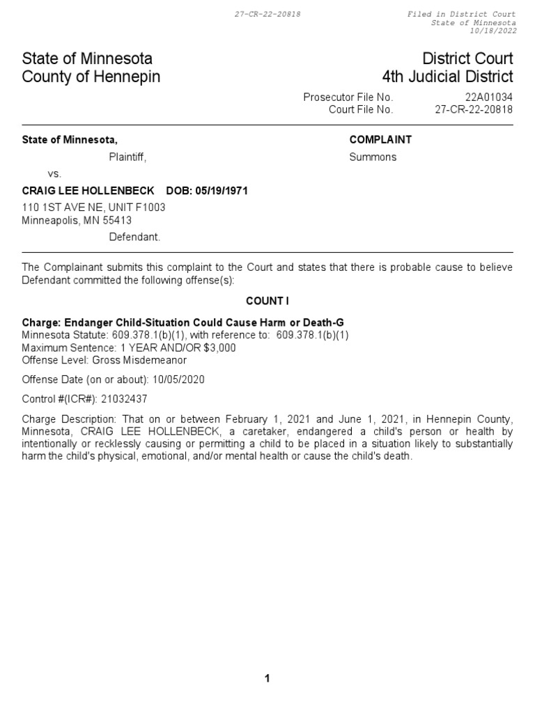 Hollenbeck Child Endangerment Case | PDF | Arrest Warrant | Summons