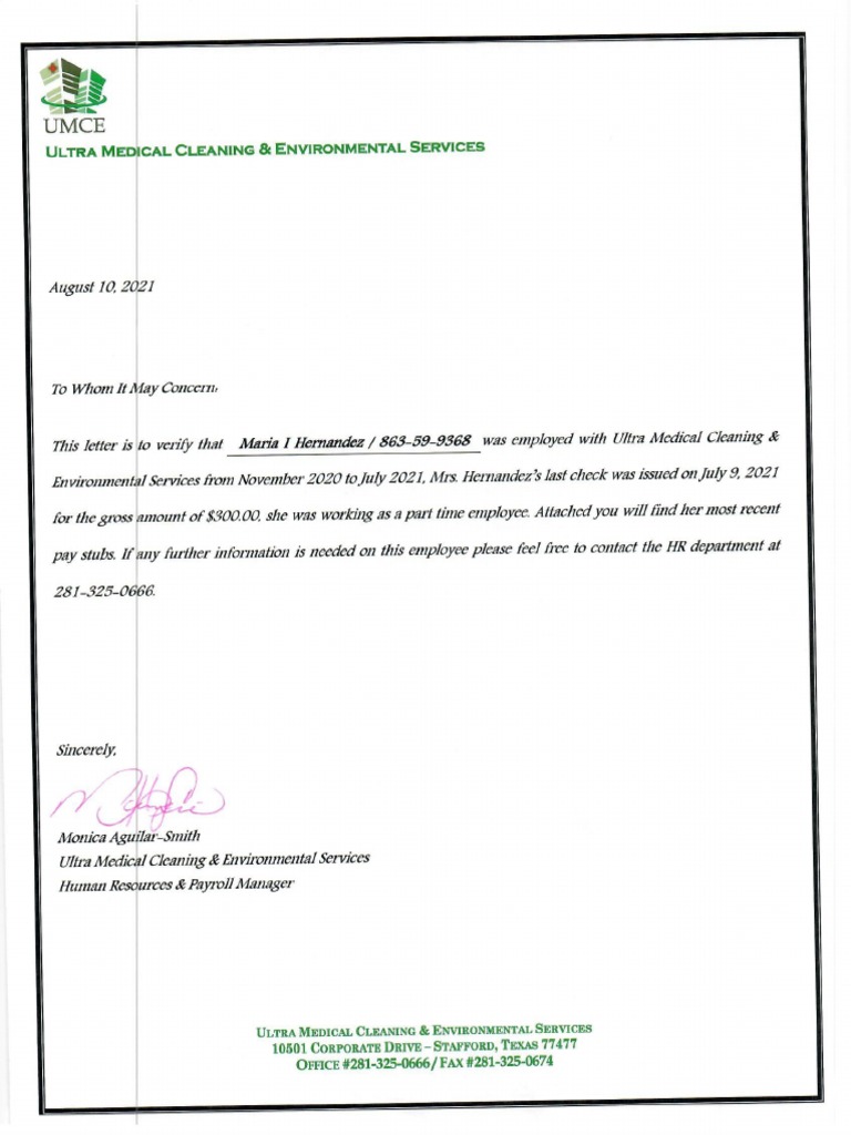 Letter For Maria I Hernandez | PDF