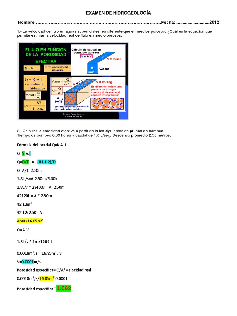 Examenes de Hidro | PDF | Agua subterránea | Agua
