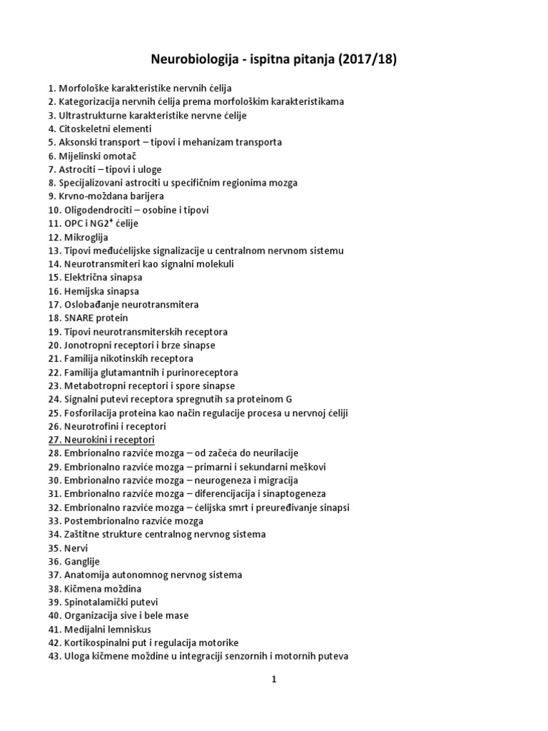 Neurobiologija Skripta | PDF