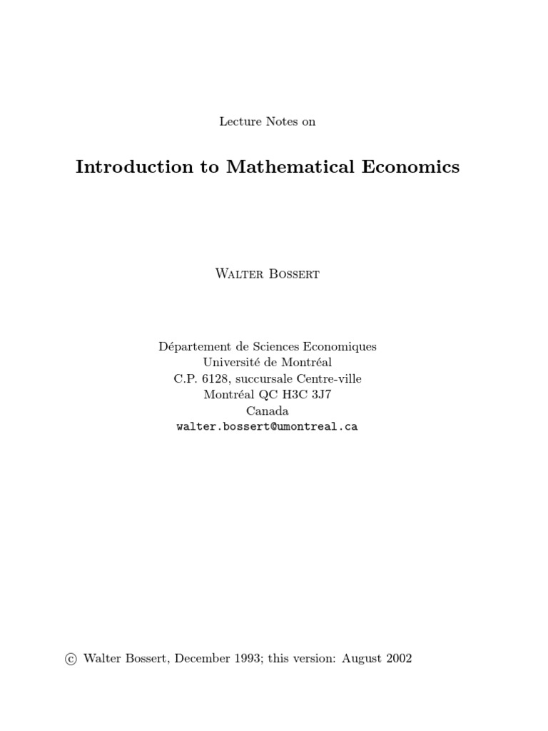 Mathematical Economics - Notes | PDF