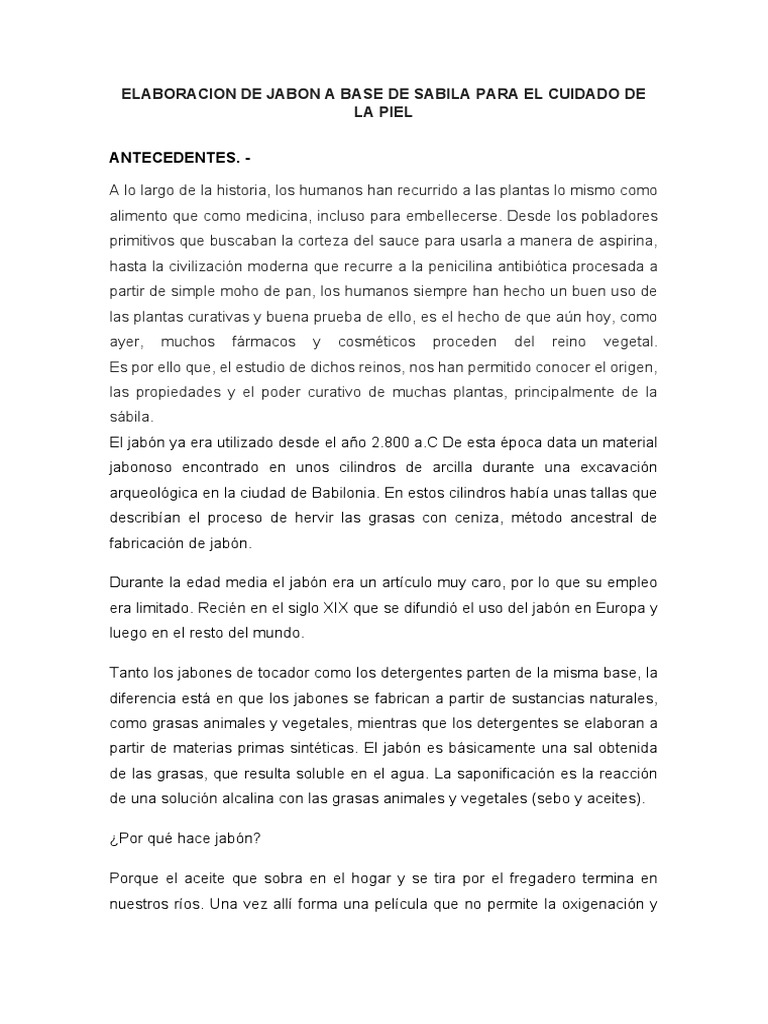 Elaboracion de Jabon A Base de Sabila para El Cuidado de La Piel | PDF | Hogar, jardinería y ...