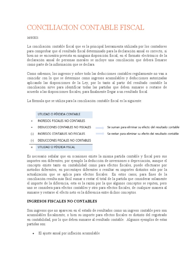 Conciliacion Contable Fiscal | PDF | Contabilidad | Estado de resultados