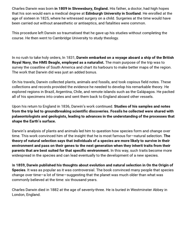 Born in 1809 in Shrewsbury, Shropshire, Darwin was fascinated by the ...