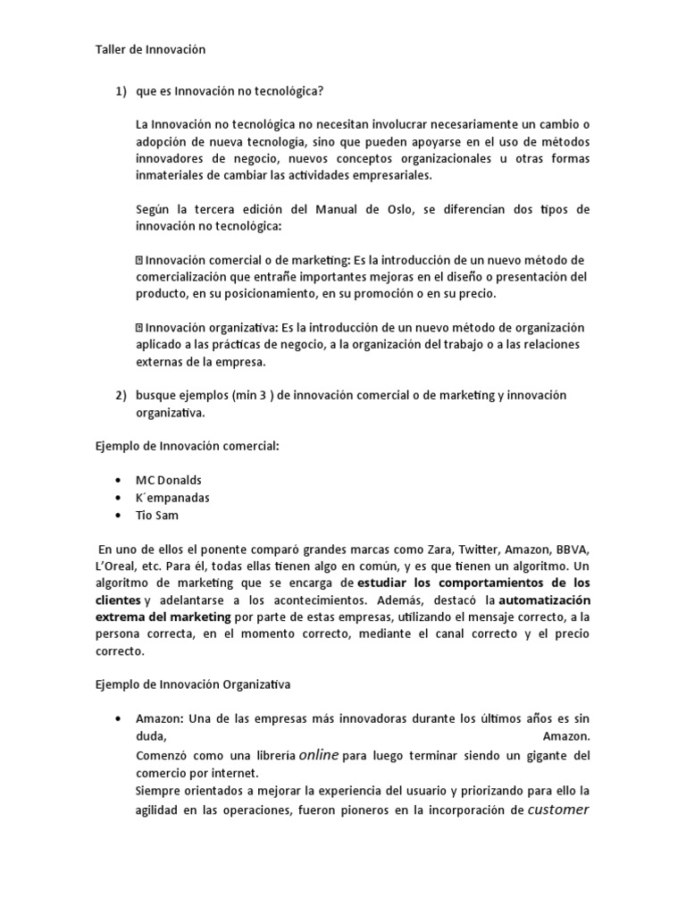 Taller de Innovacion | PDF | Innovación | Respuesta de Voz Interactiva
