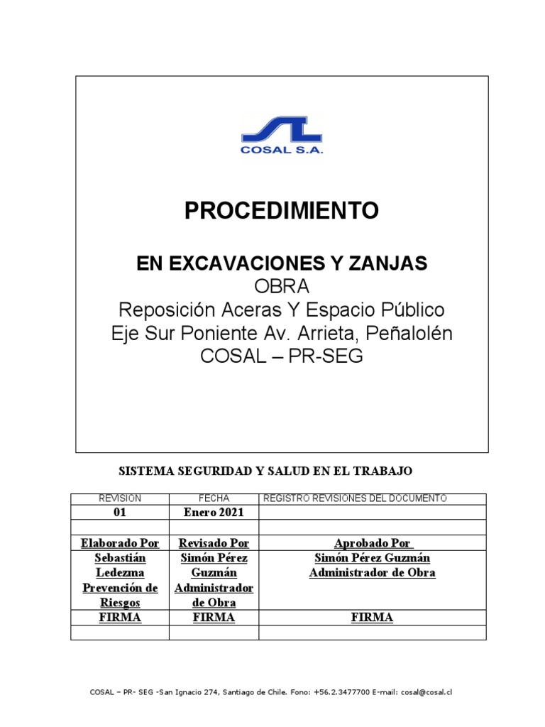 Procedimiento de Trabajo en Excavaciones | PDF