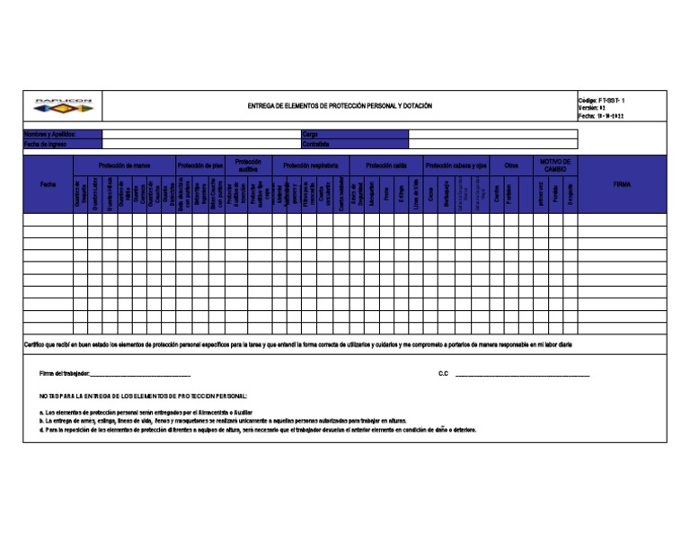 Control de Entrega Epp y Dotación | PDF | Equipo de protección personal