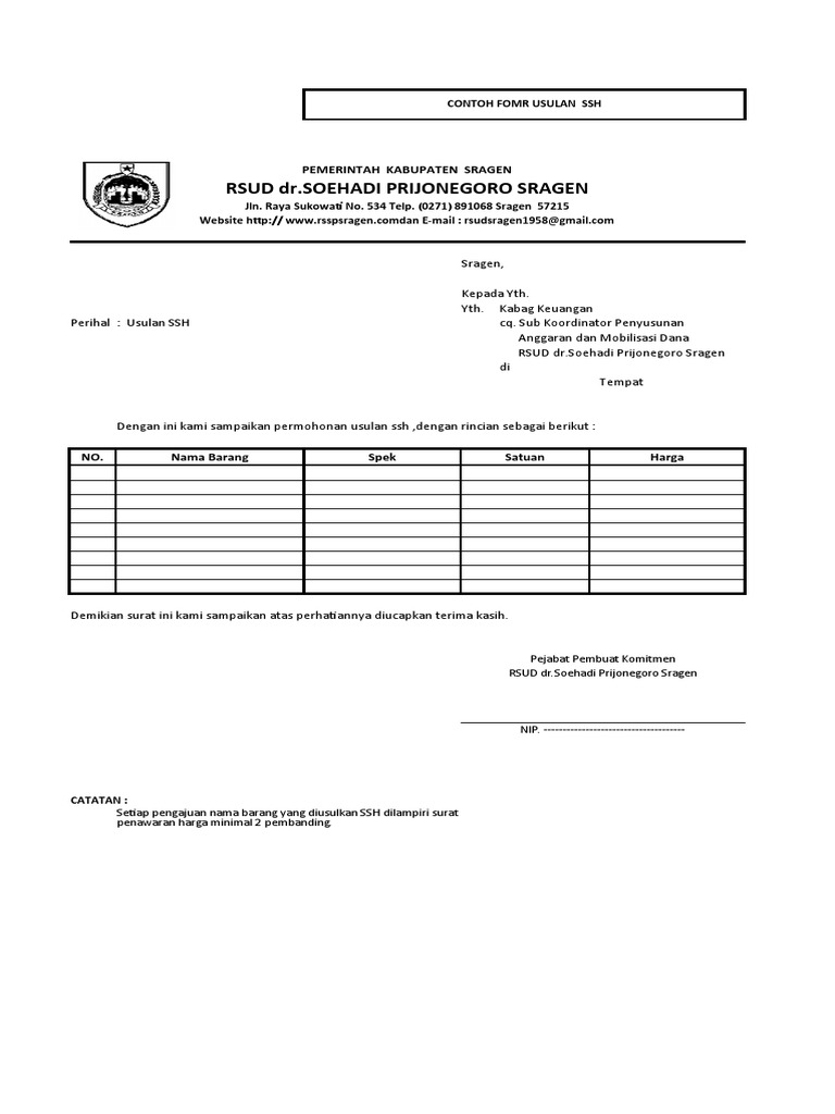Form Usulan SSH | PDF