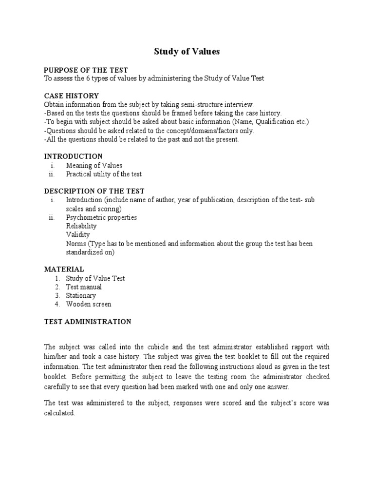 Study of Values: Test Guide | PDF | Technology & Engineering