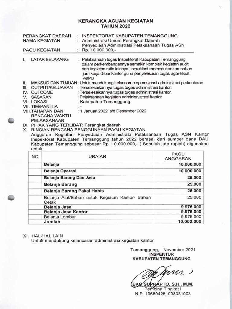 KAK Inspektorat Tahun 2022 | PDF