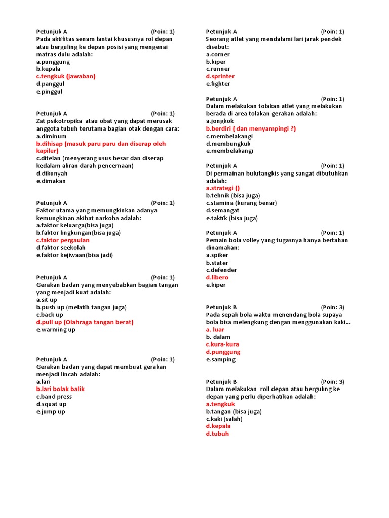 Simulasi Soal TFT Kelas 10 Pjok Latjaw | PDF
