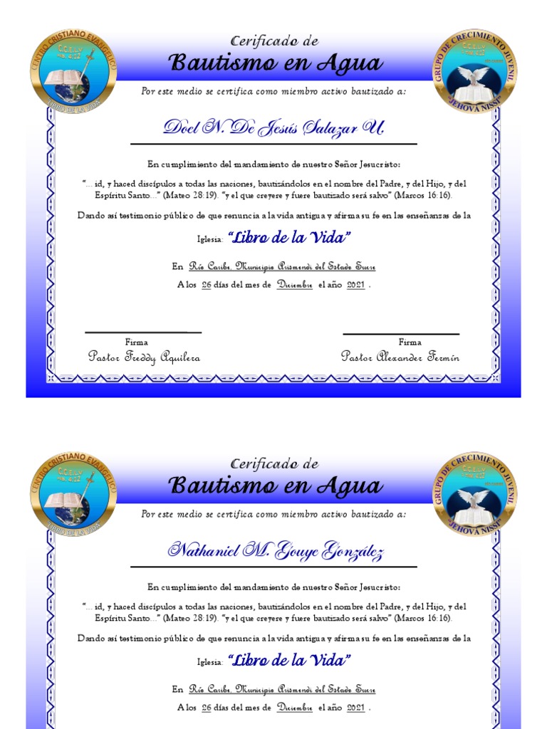 Certificado Iglesia Pdf Bautismo Evangelio De Mateo