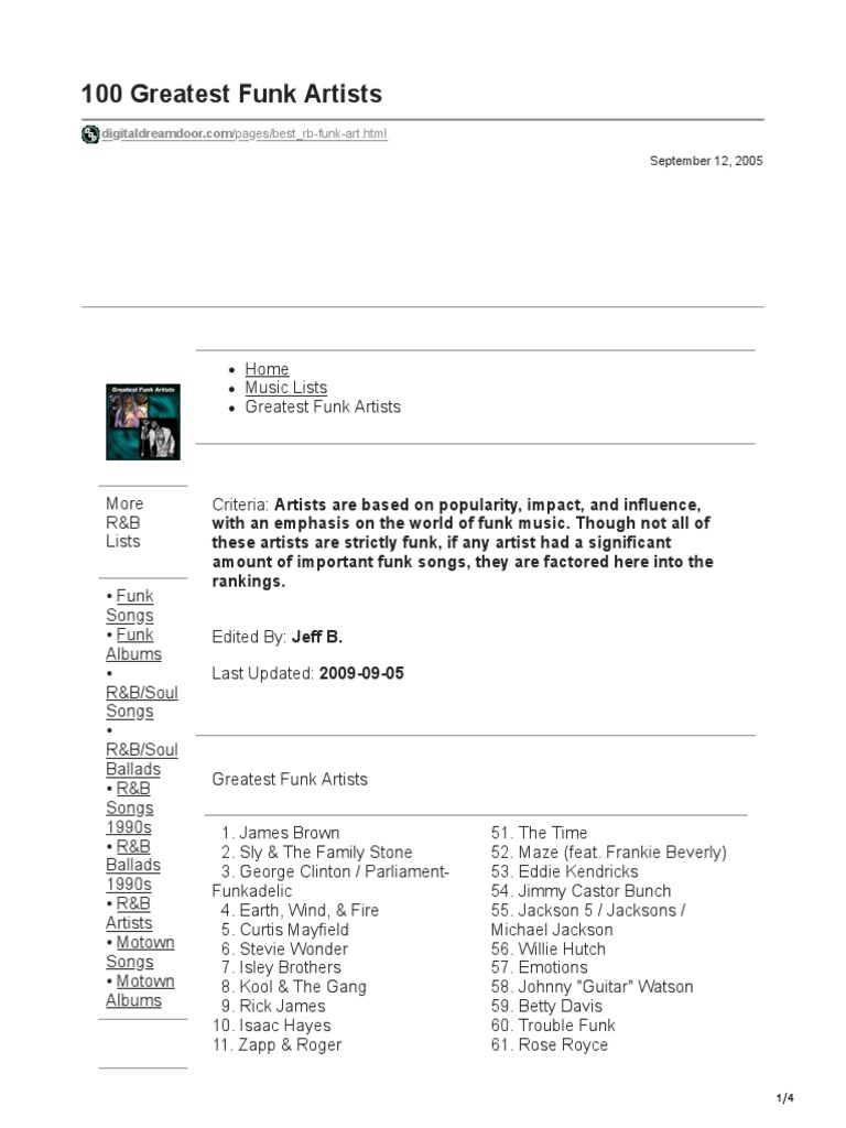 Greatest Funk Artists Pdf Funk Music