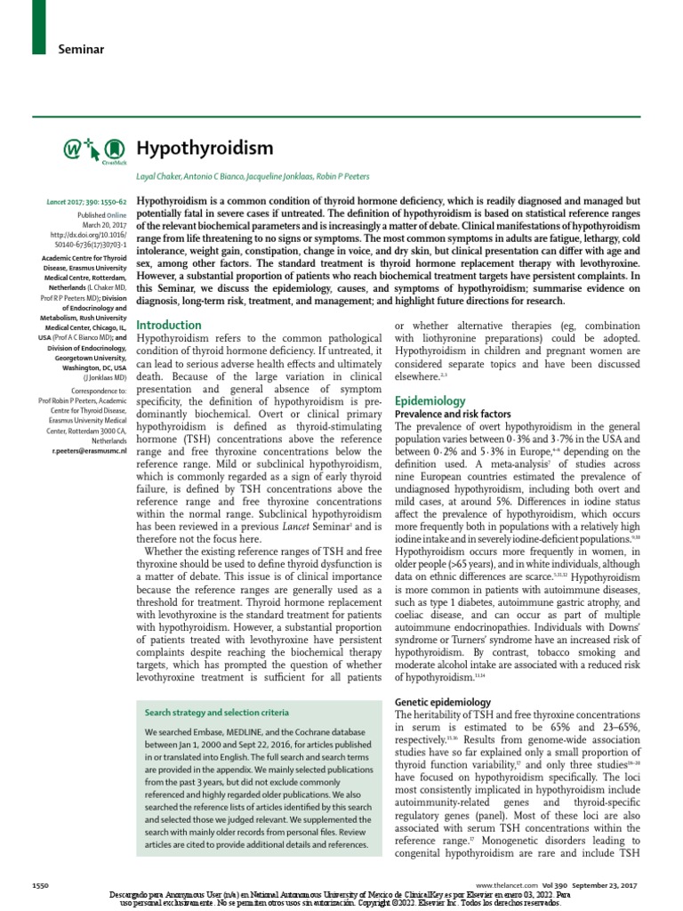 Hypothyroidism The Lancet 2017 Pdf