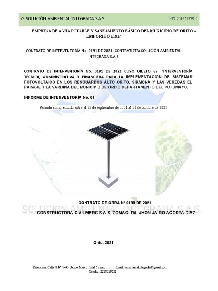 01-Informe de Interventoría No. 01 | PDF | Fotovoltaica | Energía solar