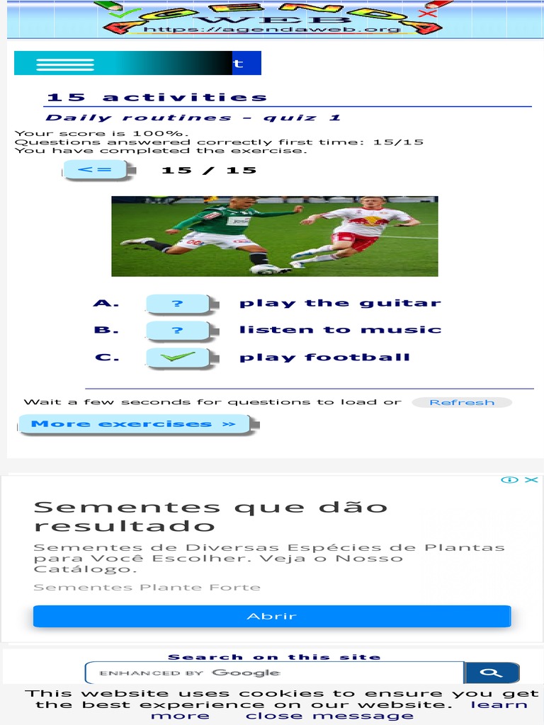 Daily Routines Quiz - Score 100% | PDF