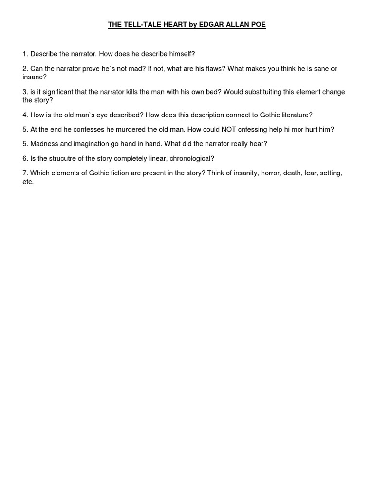 The TELL TALE HEART After Reading Questions | PDF