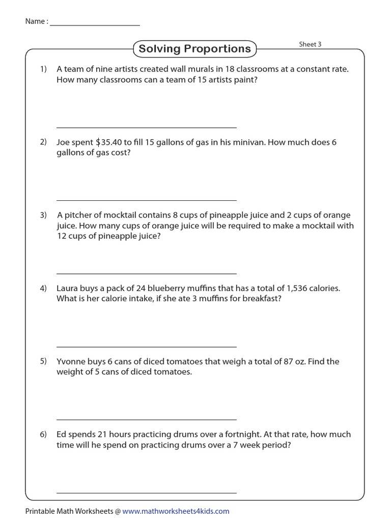 Solving Proportions: A Collection of Word Problems Involving Ratio and ...