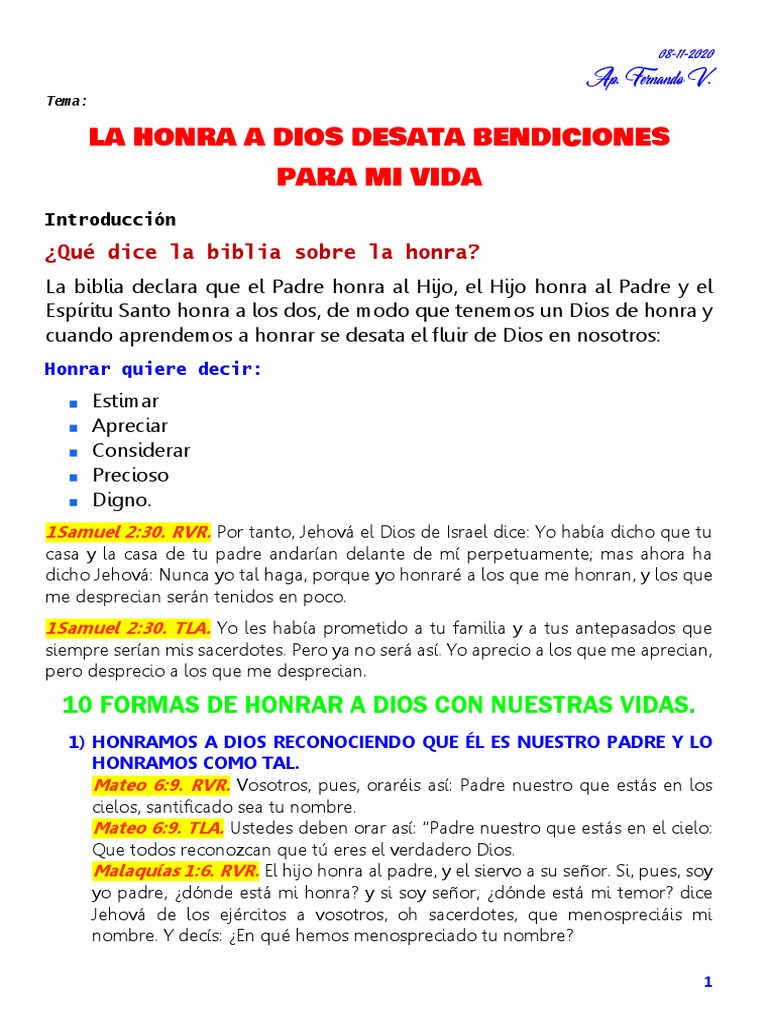 La Honra A Dios Desata Bendiciones para Mi Vida: 10 Formas de Honrar A ...