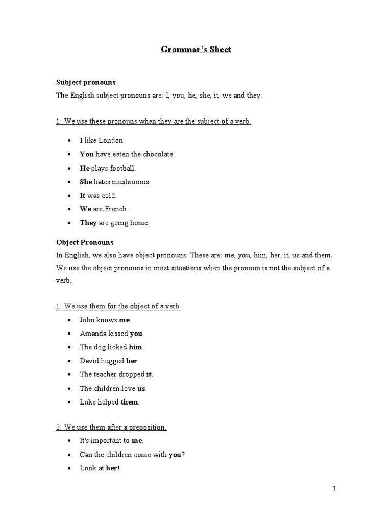 Grammar's Sheet | PDF | Stress (Linguistics) | Plural