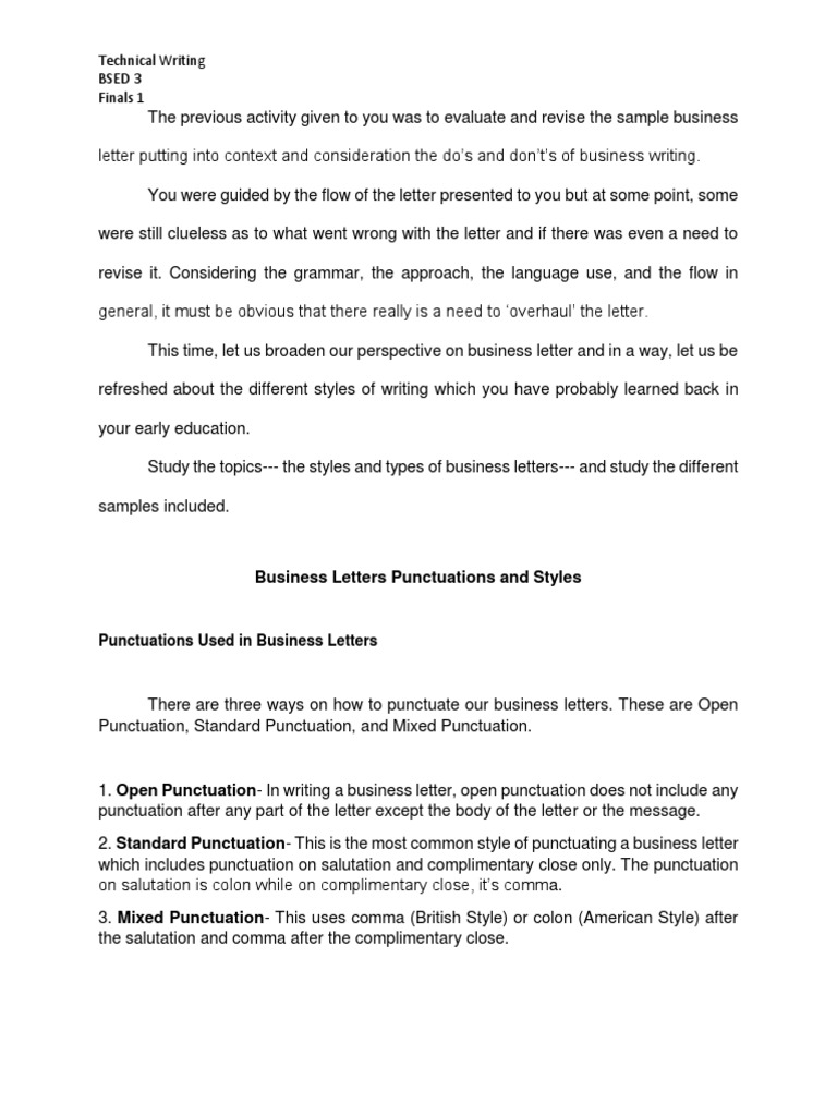 Business Letters Punctuations and Styles | PDF | Résumé | Punctuation